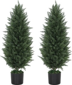 HOMCOM Umělý cypřiš 2dílná sada, velká 90 cm umělá rostlina, umělé rostliny v květináči, UV-odolný umělý strom, jako skutečná dekorace pro obývací po…