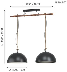 Eglo 43397 - Lustr na lanku HODSOLL 2xE27/40W/230V