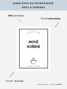 Samolepka na kořenky NOVÉ KOŘENÍ bílá 3 × 4 cm tučné písmo