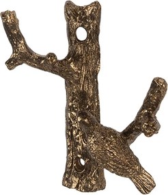 Zlatý antik nástěnný kovový věšák s ptáčkem - 9*5*9 cm