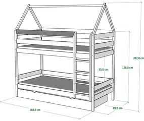 BabyBeds Dětská patrová postel DOMEČEK Velikost postele: 180x80 cm, Barva postele: Vanilka, Úložný prostor: Dva menší šuplíky na kolečkách