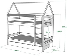 BabyBeds Dětská patrová postel DOMEČEK Velikost postele: 180x80 cm, Barva postele: Růžová, Úložný prostor: Dva menší šuplíky na kolečkách