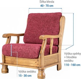 Bielastické potahy VITTORIA bordó křeslo s dřevěnými rukojeťmi (š. 40 - 70 cm)