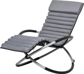 Ergonomické houpací křeslo Outsunny 2v1 - Zahradní křeslo s naší houpací slunečními lehátko z kovu a textilenu, kulaté tmavě šedé, 145 x 74 x 86 cm
