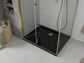 Mexen Lima, sprchový kout se skládacími dveřmi 100 (dveře) x 80 (stěna) cm, 6mm čiré sklo, chromový profil + slim sprchová vanička černá + zlatý sifon, 856-100-080-50-00-4070G