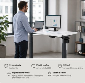 Elektrický stůl s nastavením výšky ergonomický antracitově-bílý, 1200x600 mm: ARIA