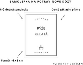 RÝŽE KULATÁ - omyvatelná samolepka na dózu, výběr rozměrů Ø 5 cm / 5 x 5 cm / 6 x 8 cm | DomaLEP tvar: OBDÉLNÍK, barva: PRŮHLEDNÁ - ČERNÉ písmo, velikost: š. 6 cm x v. 8 cm – základní písmo