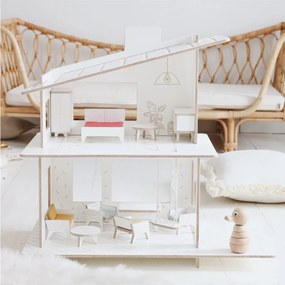 Dětský dřevěný domeček pro panenky moderní s nábytkem