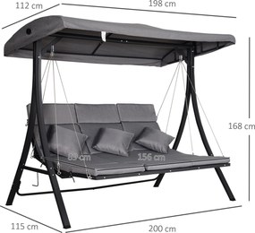 Outsunny Hollywoodská houpačka pro 3 osoby, houpací lavice s nastavitelnou stříškou, zahradní houpačka s polštáři, max. nosnost 270 kg| Aosom