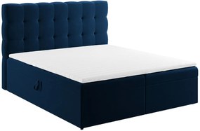 OnaDnes -20% Královsky modrá sametová dvoulůžková postel boxspring MICADONI Mamaia 160 x 200 cm