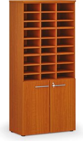 Třídicí regál s dveřmi PRIMO WOOD, 800 x 420 x 1781 mm, 27 přihrádek, třešeň