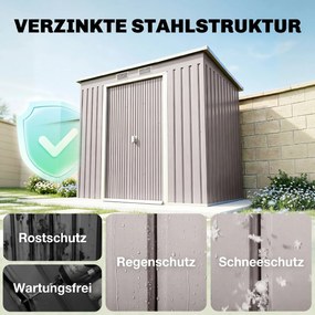 Zahradní domek Outsunny 3,2 m² 213x130x172 cm se sběrnými dveřmi a šikmou střechou, zesílený základ (podlaha není součástí) a 2 okna, Světlá šedá