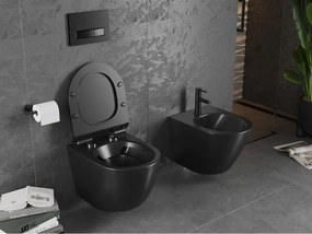 Mexen Lena mísa WC bezokrajová s pomalu sklopnou deskou slim, duroplast, černá mat - 30220185