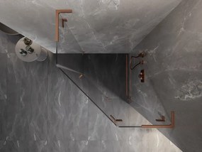 Mexen Lunar, L výklopný pětiúhelníkový sprchový kout pravý 90 x 90 cm, 8mm čiré sklo, profil měděná matná, 831L-090P-090L-65-00-P