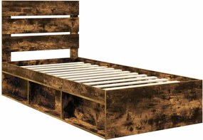 Rám postele s čelo Kouřový dub 75 x 190 cm Masivní borové dřevo 3411804