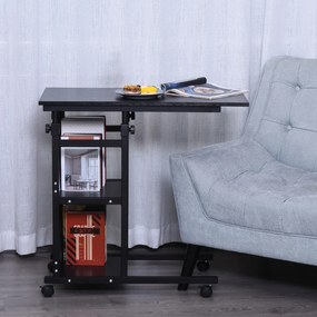 HOMCOM Stolek se Společkami 80x40 cm C-Formovaný Pohovkový Stolek s Nastavitelnou Výškou 3 Úrovně 72-82 cm Kovový Rám pro Obývací Pokoj a Kuchyni Čer…