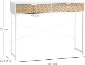 HOMCOM Úzký konzolový stolek do předsíně s 2 zásuvkami, design s vyřezávanými liniemi, moderní styl pro chodbu, obývací pokoj a ložnici 100x30x75 cm …