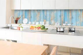 DIMEX | Fototapeta do kuchyně Staré modré lamely KI-350-290 | 350 x 60 cm | modrá, béžová