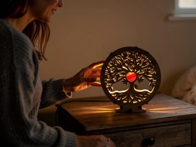 Li-Go "Strom života s achátovým srdcem" dřevěná lampa s dvojitým podsvícením  20x22 cm/dub provedení povrchu: jedle