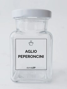 Samolepka na kořenky AGLIO PEPERONCINI průhledná 5 × 5 cm tučné písmo