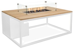 Stůl s plynovým ohništěm COSI- typ Cosiloft 120 bílý rám / deska teak