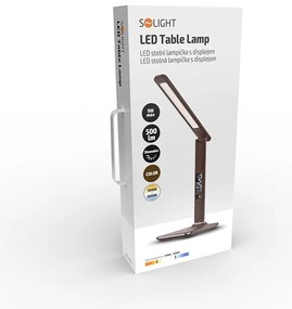Solight LED stolní lampička s displayem, 9W, volba teploty světla, kůže, hnědá