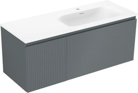 Mexen Rivel, koupelnová skříňka 120 cm s pravým umyvadlem Vela, 1S, 1D, drážkovaná, grafitová/bílá matná, 91A23-12047-3-BBFF66-W23P01
