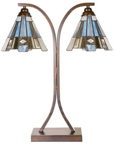 Modro-béžová stolní lampa Tiffany na 2 žárovky Bart – 48x19x57 cm