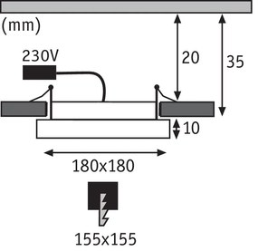 Paulmann 92939 Areo, niklové polozapuštěné svítidlo, 12W LED 3000K stmívatelné, 18x18cm, IP44