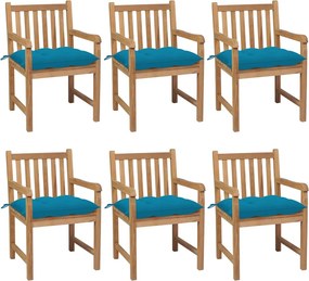 Zahradní židle 6 ks se světle modrými poduškami masivní teak 3073050