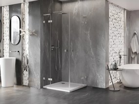 Mexen Lunar, L Duo výklopný sprchový kout 90 x 90 cm, 8mm čiré sklo, ocelový profil, 834L-090L-090P-97-00