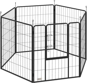 PawHut Cvičební výběh pro štěňata 100 cm vysoký, 6dílný psí výběh DIY s dveřmi, volně se pohybující voliéry pro malé, střední a velké psy, ocel, šedá