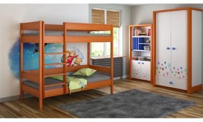 Dětská dvoupatrová postel + matrace pěnová Diego - žebřík zepředu - 200x90cm - Teak