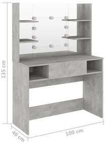 vidaXL Marketos Kosmetický stolek s LED světly 100x40x135 cm MDF betonově šedý