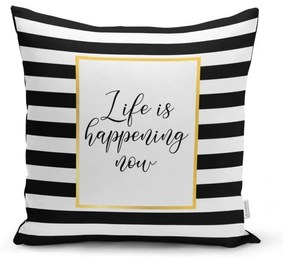 Povlak na polštář Minimalist Cushion Covers BW Stripes With Motto, 45 x 45 cm