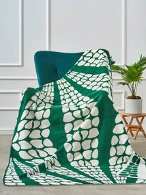 Unia - Cotton Cloud Bavlněná deka z akrylu 150x200 2138/2 Geometrická liliově zelená deka na přehoz zakončená háčkováním SG