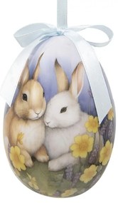 Sada 6 ks modro-fialová velikonoční vajíčka se zajíčky I – 7x10 cm