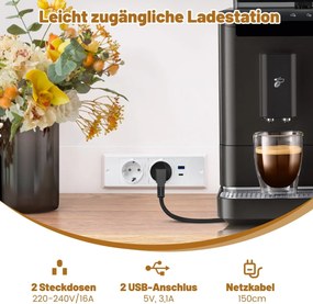 Costway Vysoká kuchyňská skříň s nabíjecí stanicí, bílá