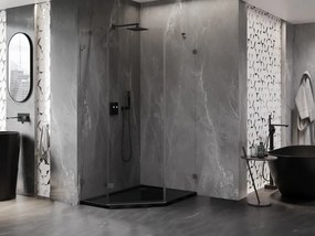 Mexen Lunar, pětiúhelníkový sprchový kout s levým sklonem 80 x 90 cm, 8mm čiré sklo, grafitový profil, 831-080L-090P-95-00-L