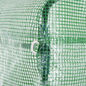 Zimní skleník Outsunny s tunelovým designem, plocha 4,5 m², rozměry 3L x 1,5W x 2H m, vyztužený rám, zipové dveře, 2 okna pro ventilaci, zelený