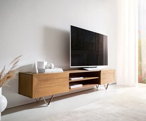TV stolek Kayu 200 cm přírodní akácie 2 dvířka podnož ve tvaru "V"