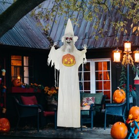 HOMCOM Halloween duch, Halloween dekorace, zvuková funkce, s pohybovým senzorem a LED světly, 60 cm x 18 cm x 183 cm