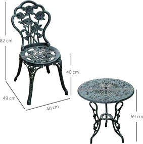 Outsunny bistro set 3-dílný zahradní set starožitně zelený litý hliníkový zahradní nábytek na balkon a terasu | Aosom.de