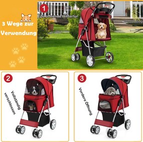 Costway Pet Kočárek Skládací kočárek pro psy s úložným košíkem Držáky na hrnky
