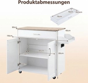 Costway Kuchyňský vozík s držákem, kořenkou a zásuvkou, bílý
