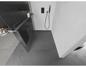 Mexen Kioto+ L, sprchová zástěna Walk-In s poličkou a věšákem 110 x 200 cm, 8mm sklo s žebrovým vzorem, grafitový profil, 800-110-123-95-09