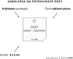 OCET VINNÝ ČERVENÝ - omyvatelná samolepka na dózu, výběr rozměrů Ø 5 cm / 5 x 5 cm / 6 x 8 cm | DomaLEP tvar: KOLEČKO, barva: PRŮHLEDNÁ - ČERNÉ písmo, velikost: Ø 5 cm - tučné písmo