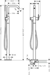 Hansgrohe Tecturis S, páková vanová volně stojící baterie na podlahu, bílá matná, HAN-73440700
