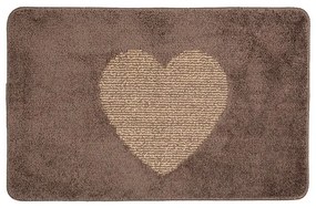 Hnědá koupelnová předložka se srdíčkem - 78*48*1 cm