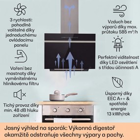 Klarstein Ava 60 Smart, digestoř, 60 cm, nástěnná, Wi-Fi, A++, 585 m³/h, dotykový displej